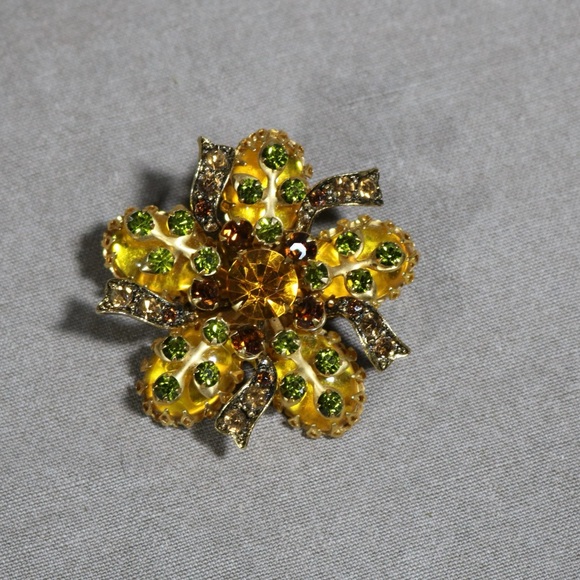 sellini | Jewelry | Vintage Signed 2 Selini Gold Tone Orange Rhinestone ...